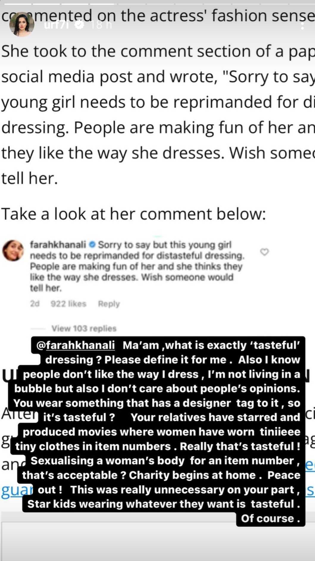Urfi Javed Schools Farah Khan Ali Who Called Her Clothes Distasteful
