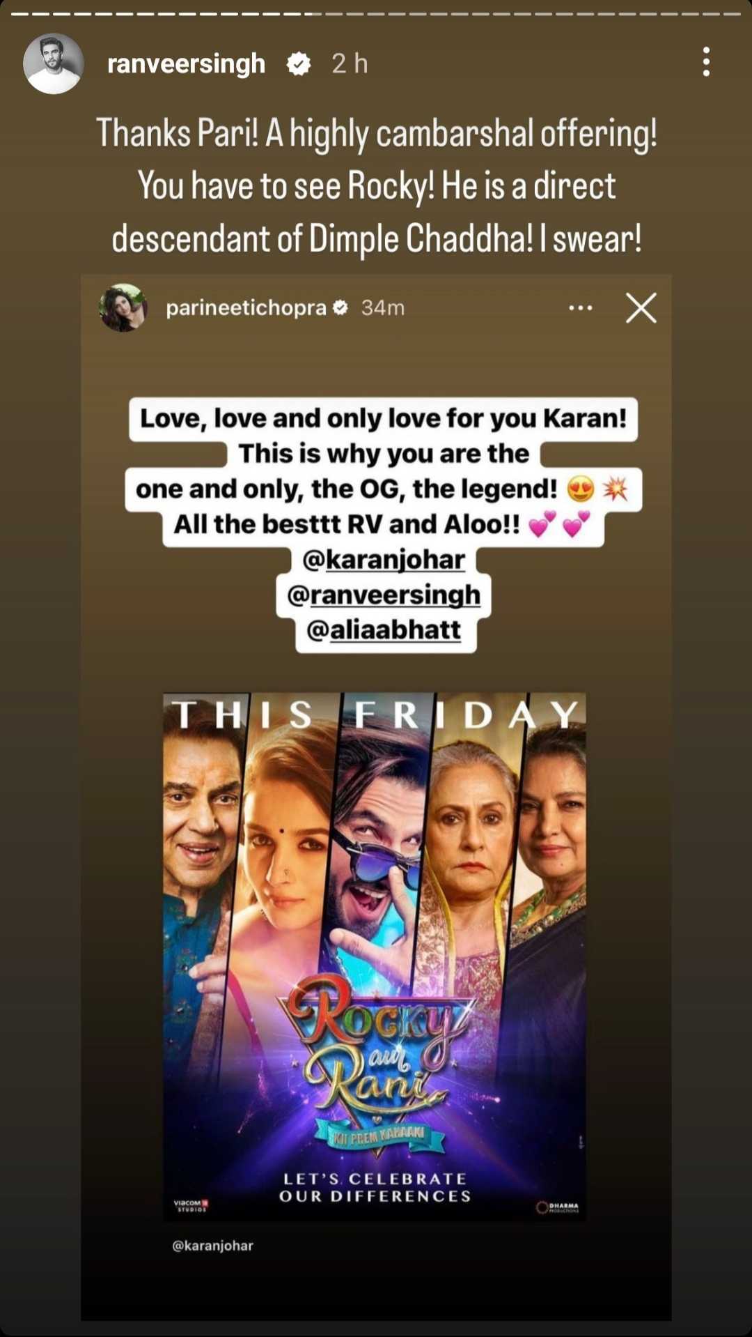 Ranveer Singh Thinks RRKPK’s Rocky Is A Descendent Of THIS Parineeti Chopra Character! Oh, We See It