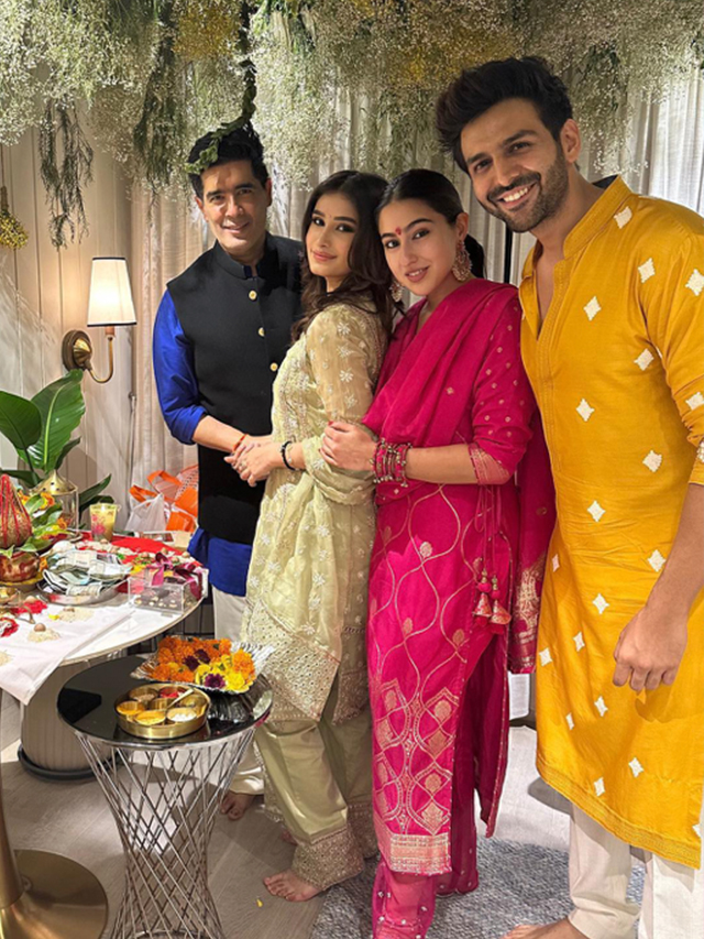 Rasha Thadani Celebrates Ganesh Chaturthi With Kartik Aaryan, Sara Ali ...